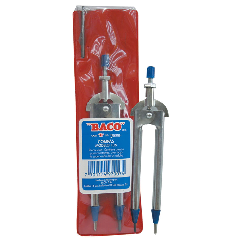 Compás Escolar Metálico y Plástico C-106 Bolsa Baco