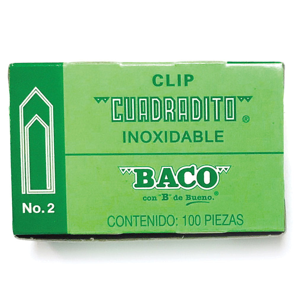 Clip Inoxidable Niquelado Cuadrado Número 2 Caja con 100 Piezas Baco
