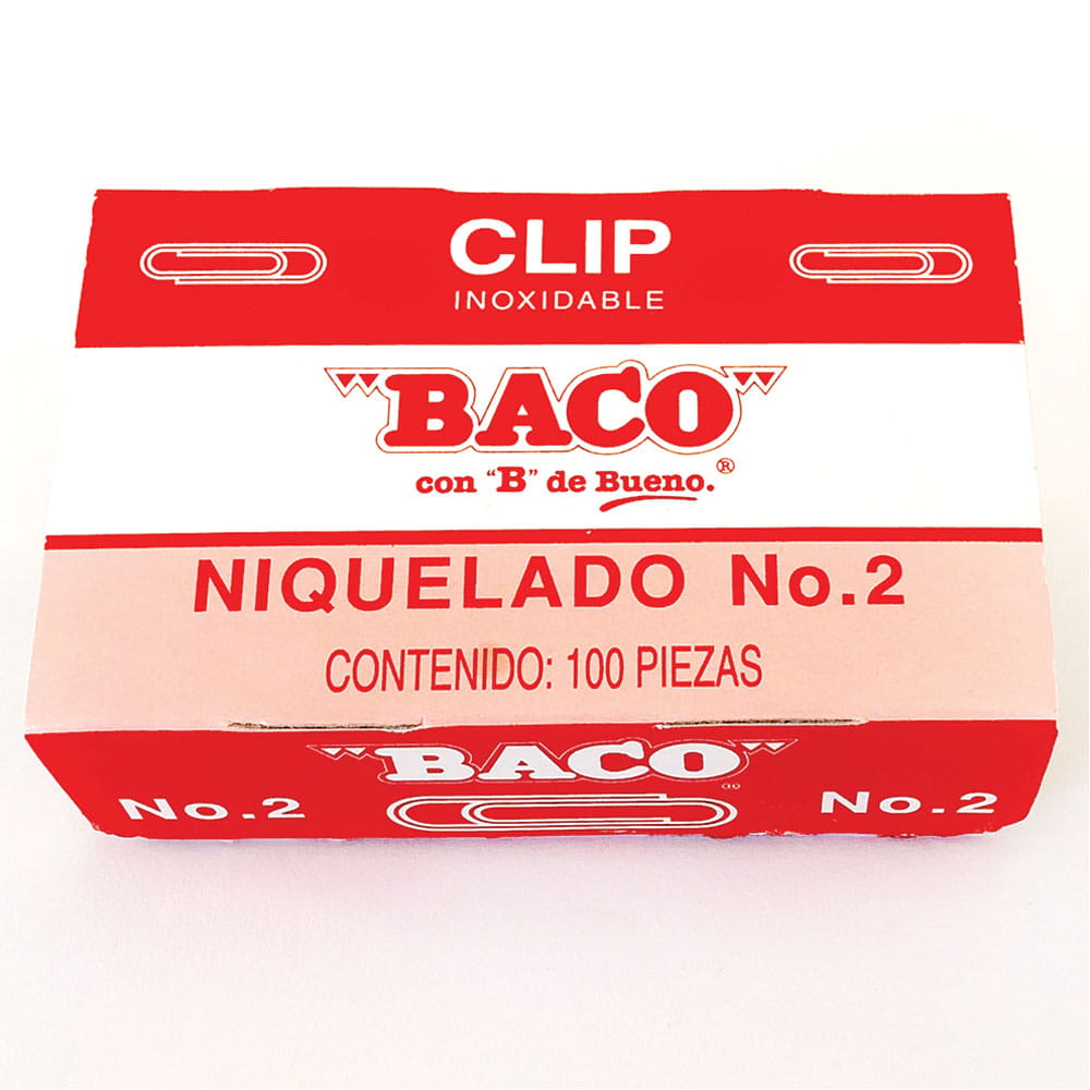 Clip Inoxidable Niquelado Redondo Número 2 Caja con 100 Baco