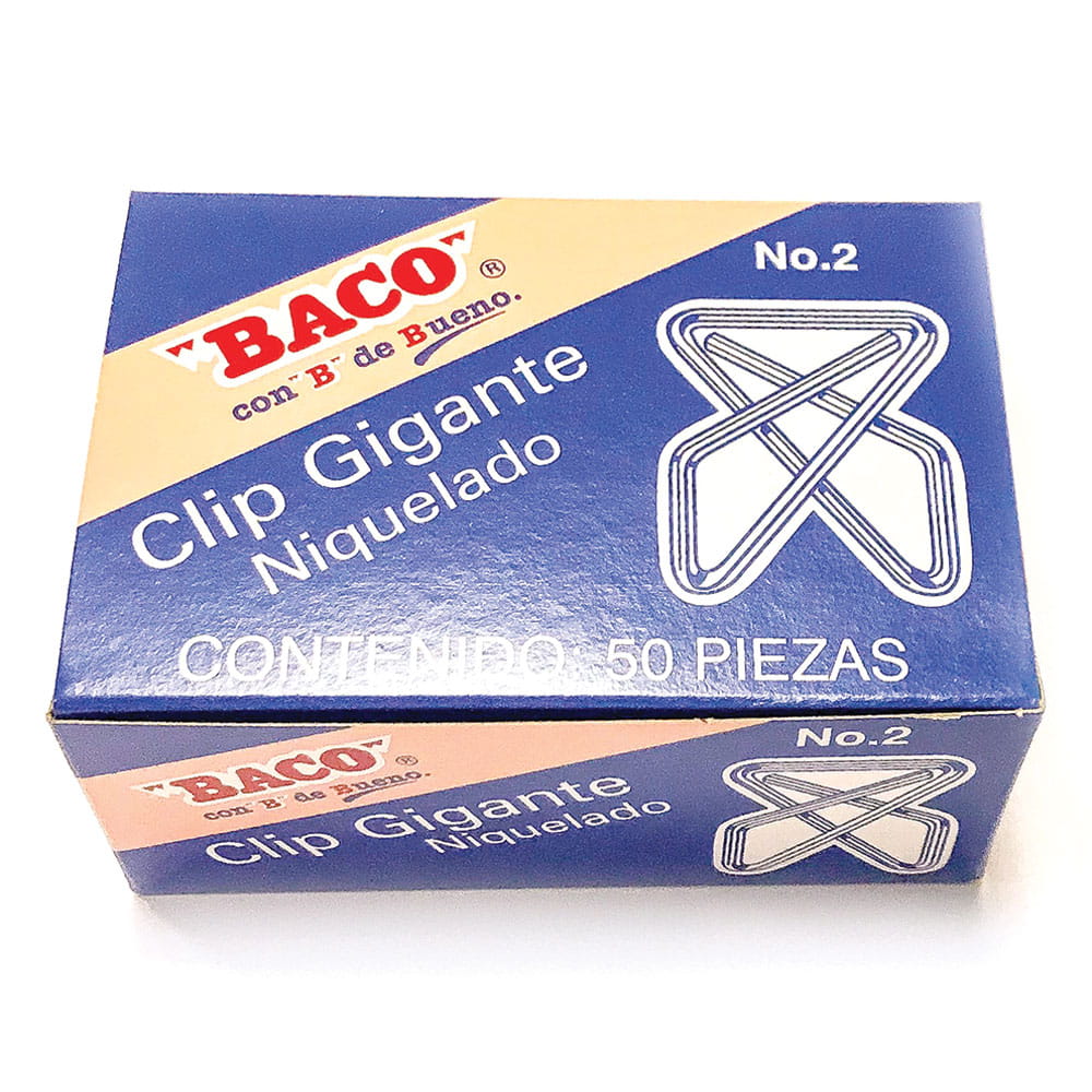 Clip Inoxidable Niquelado Gigante Mariposa Número 2 Caja con 50 Piezas Baco