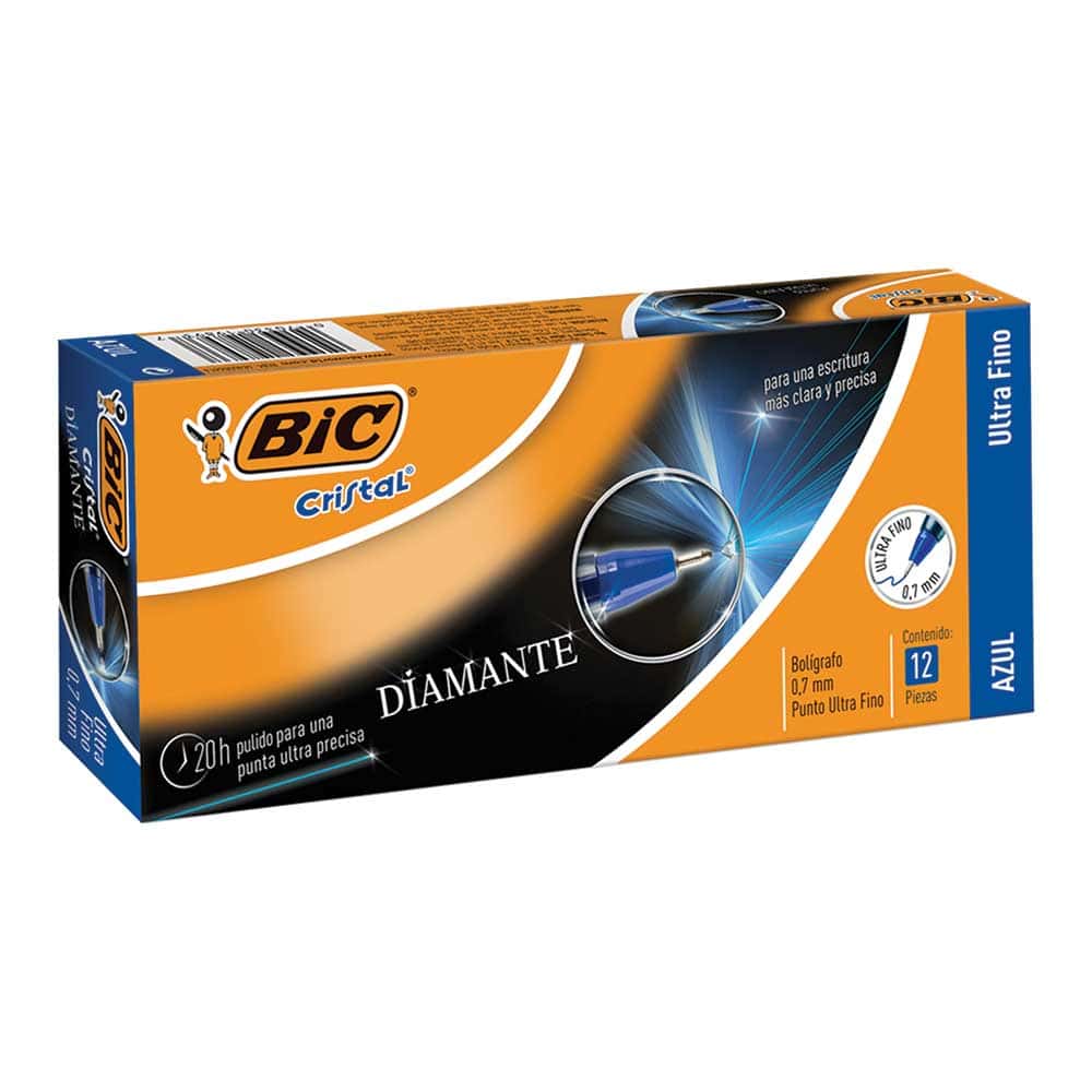 Bolígrafo Punto Ultra fino Stick Azul Caja con 12 Piezas Diamante Bic