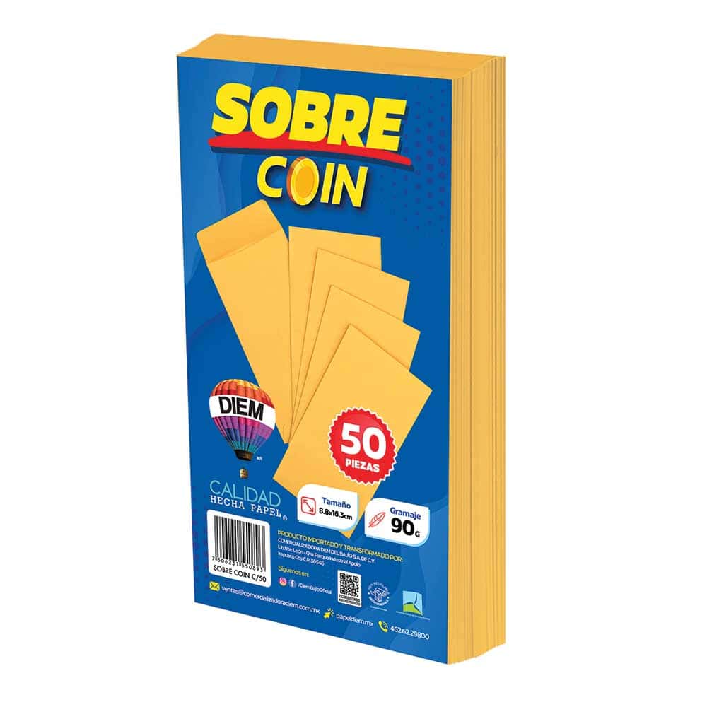 Sobre Bolsa Golden Kraft de 90 gr Coin Paquete con 50 Piezas Diem