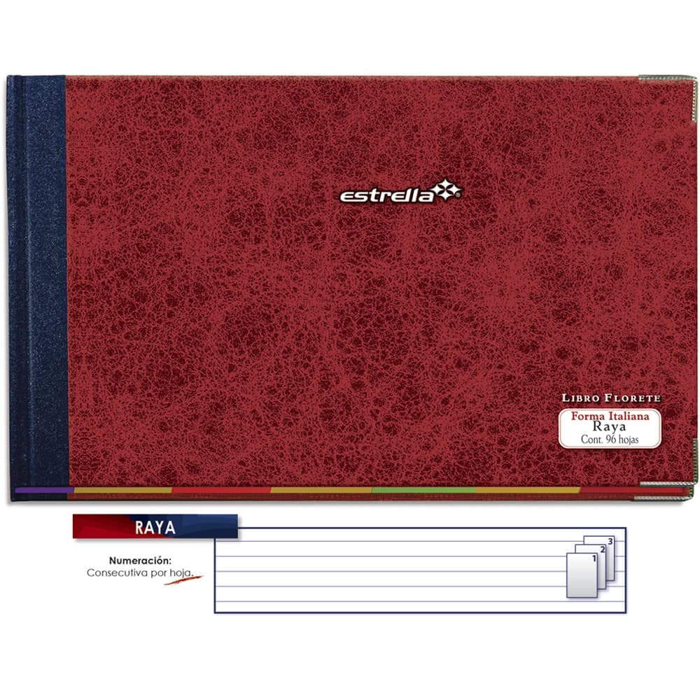 Libro Florete Rayado con 96 Hojas Italiano Estrella