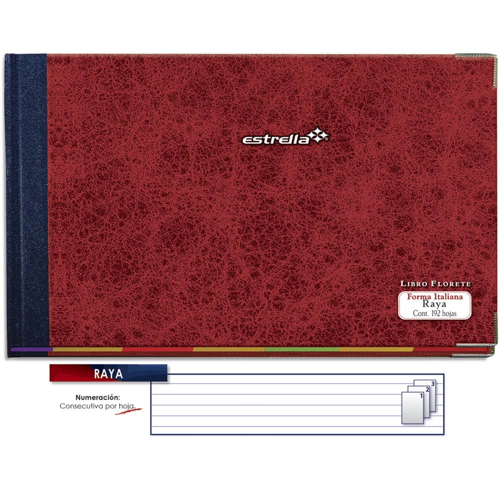 Libro Florete Rayado con 192 Hojas Italiano Estrella