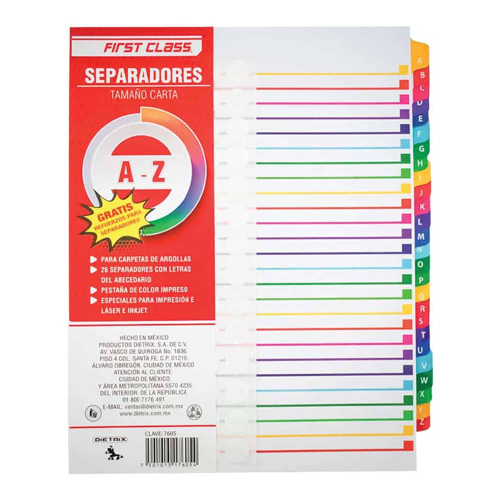 Separador Tamaño Carta Abecedario A - Z Multicolor First Class 7605