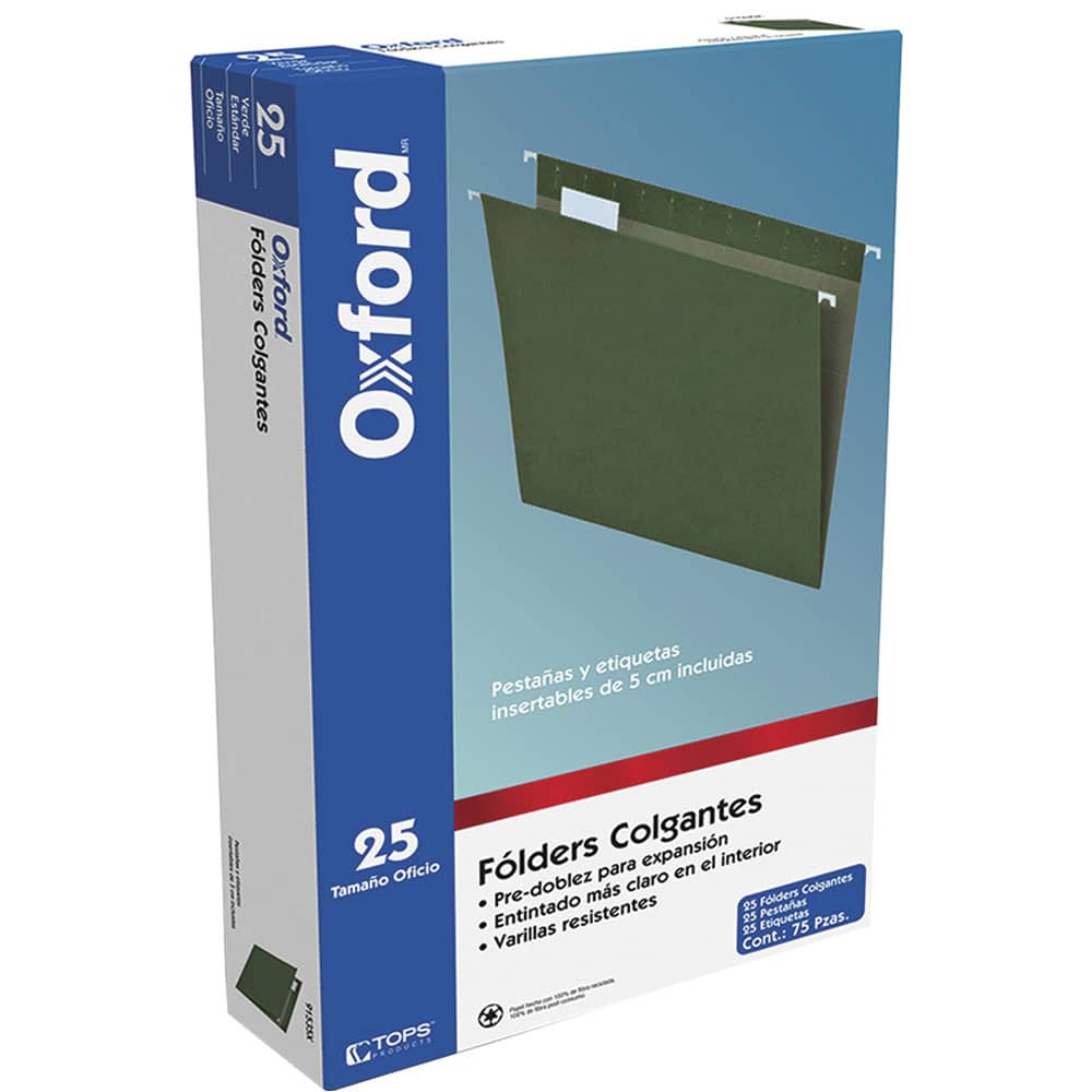 Folder Archivo Colgante Tamaño Oficio Paquete con 25 Piezas Oxford