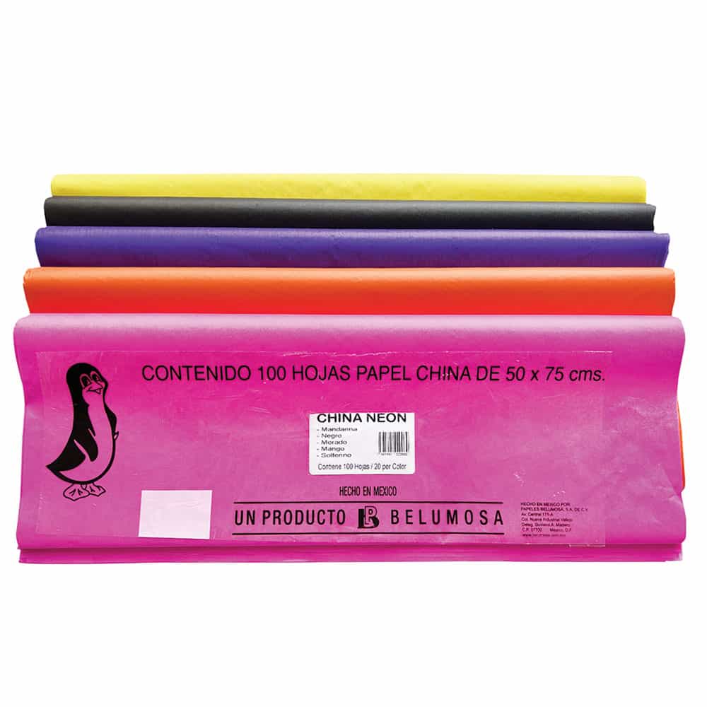 Papel China de 50 x 75 cm con 5 Colores Neón Bolsa con 100 Hojas ...