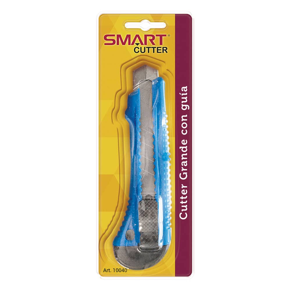 Cutter Navaja Mediano con Guía Color Sólido Blíster Smart