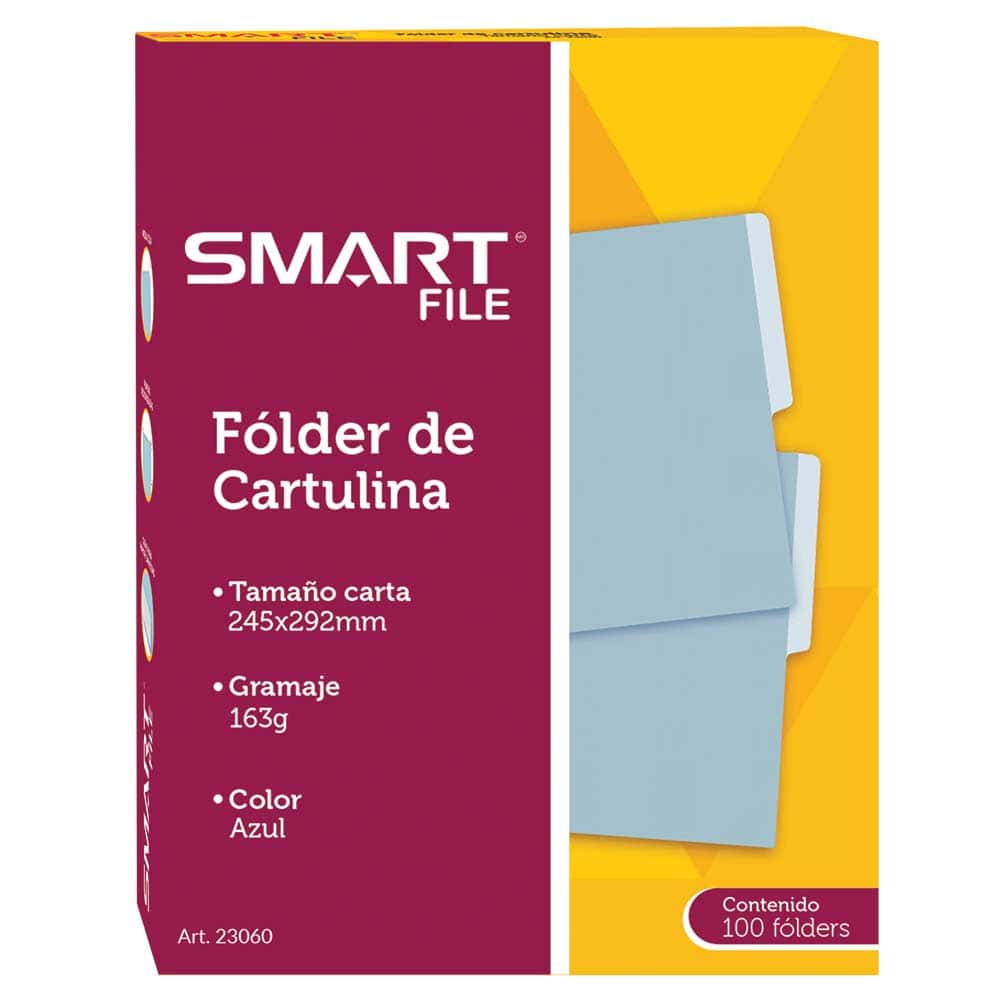 Folder de Cartulina Tamaño Carta Azul Caja con 100 Piezas Smart