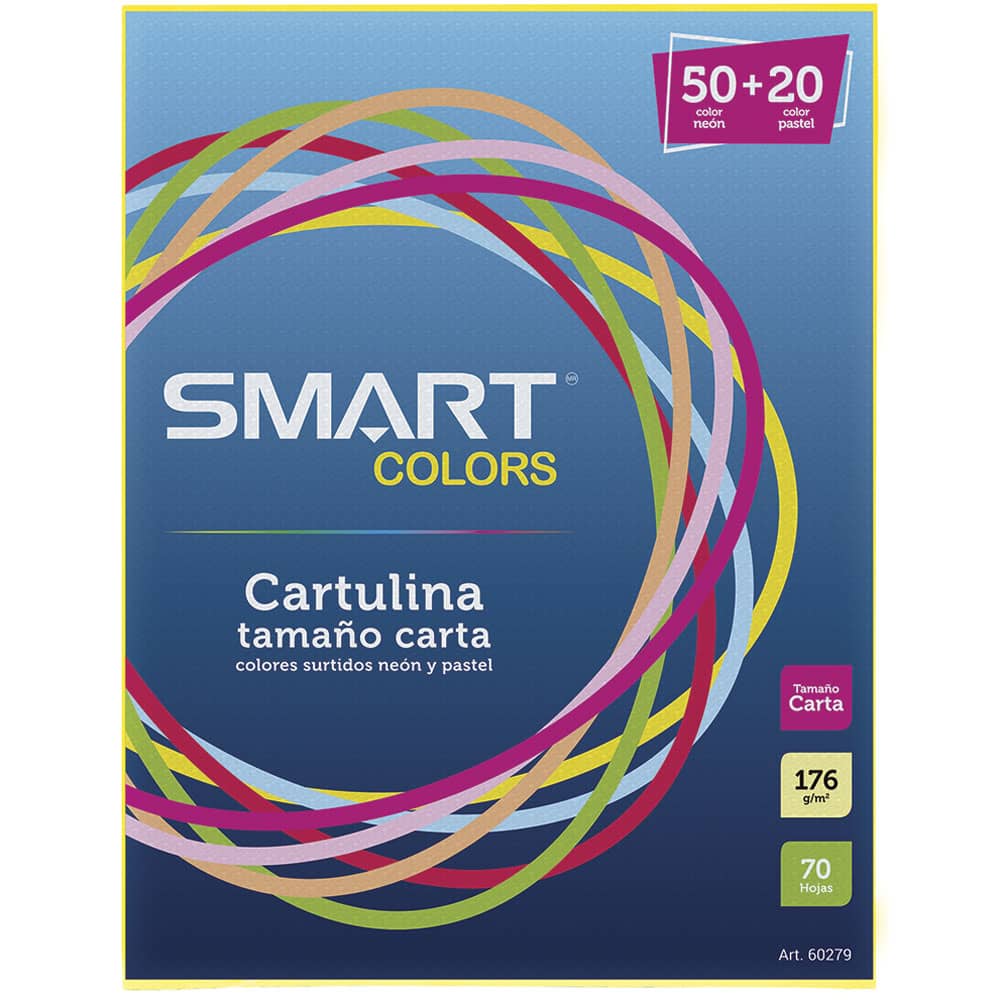 Cartulina Tamaño Carta Colores Surtidos con 70 Hojas Smart