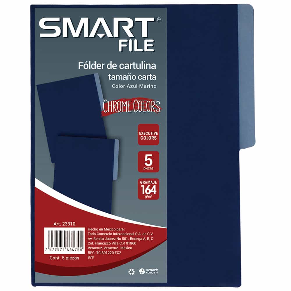 Folder de Cartulina Tamaño Carta Azul Exec Paquete con 5 Piezas Smart Cool