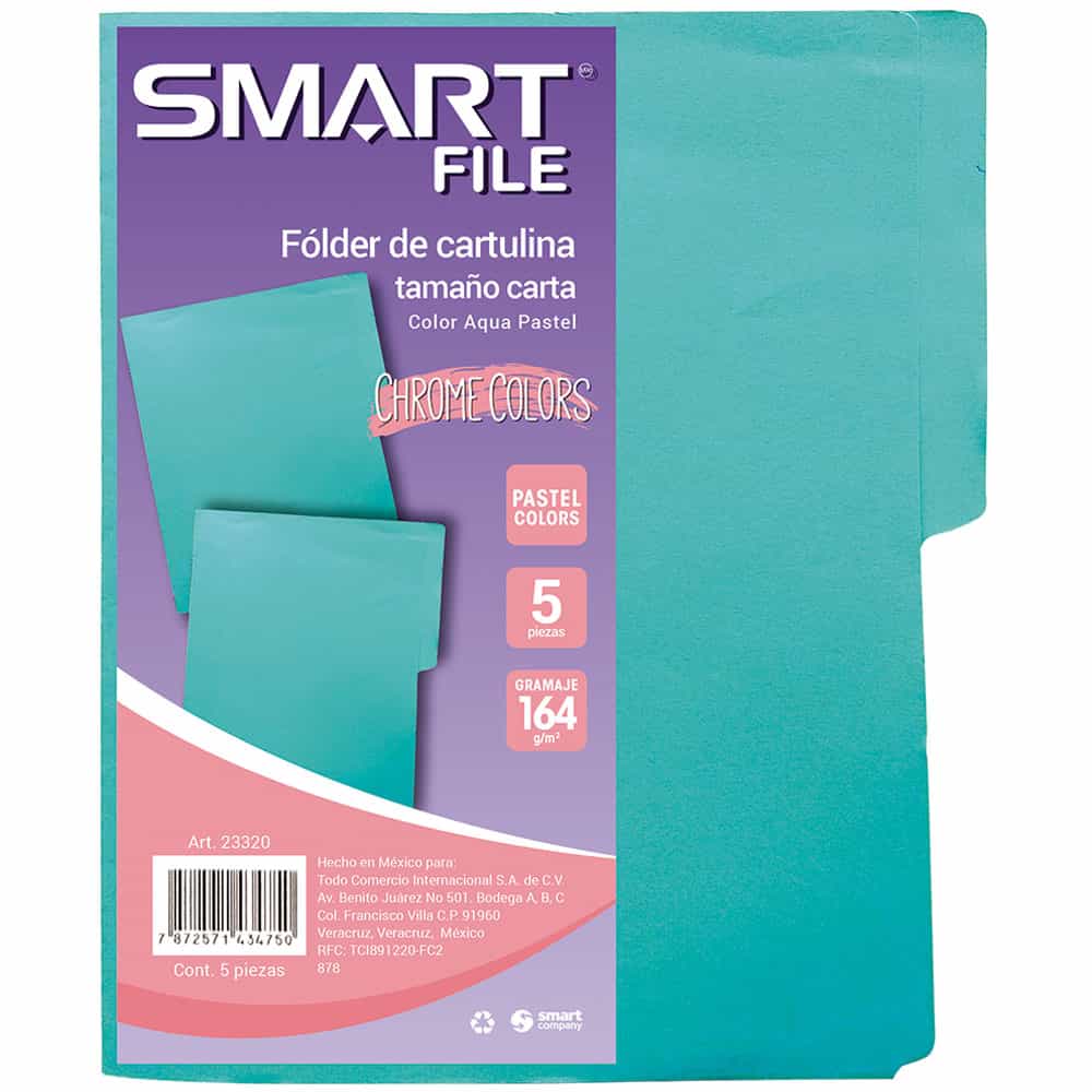 Folder de Cartulina Tamaño Carta Aqua Pastel Paquete con 5 Piezas Smart ...