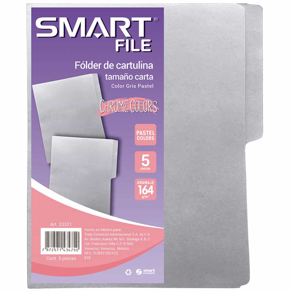 Folder de Cartulina Tamaño Carta Gris Pastel Paquete con 5 Piezas Smart ...