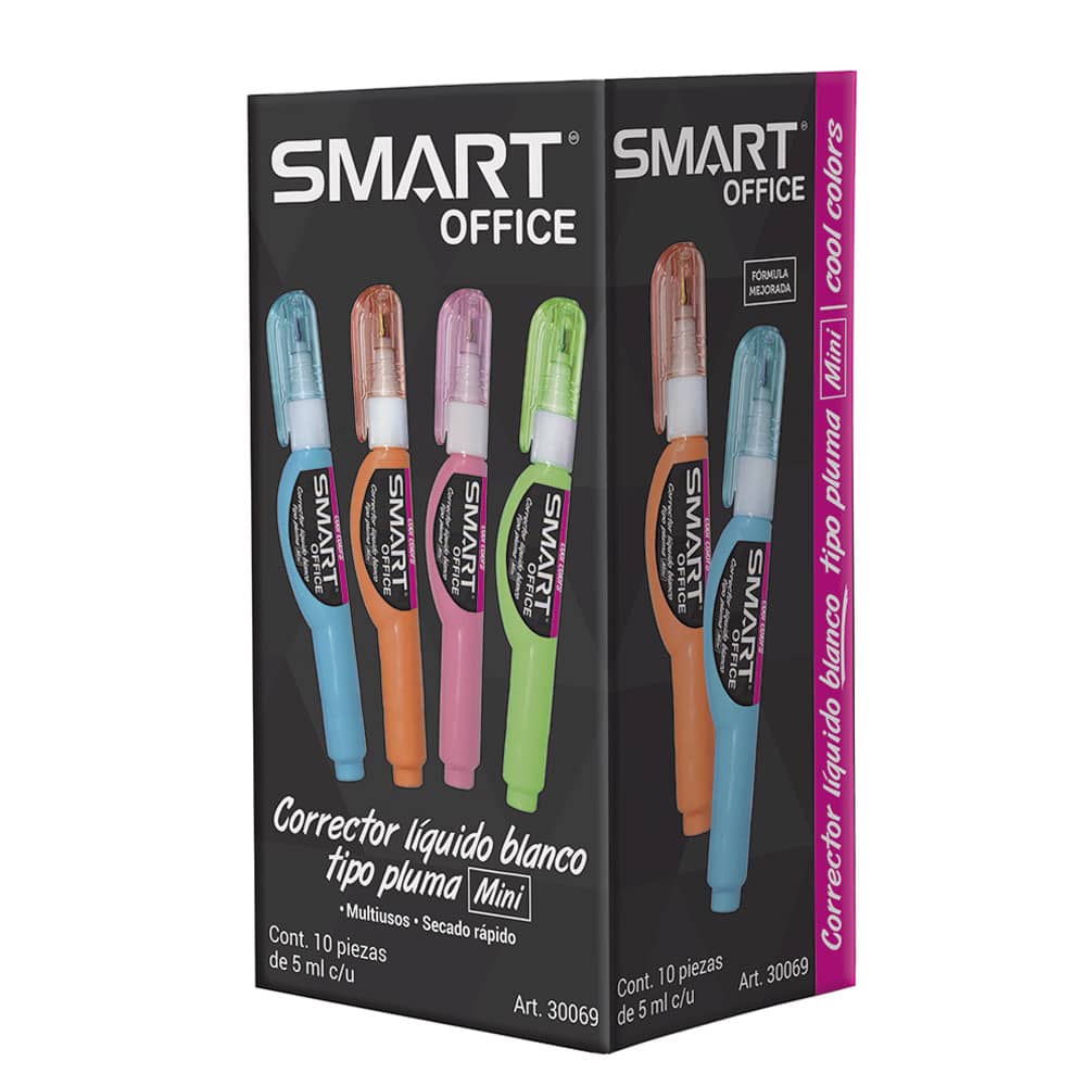 Corrector Líquido Blanco Tipo Pluma Mini con 10 Piezas Cool Colors Smart