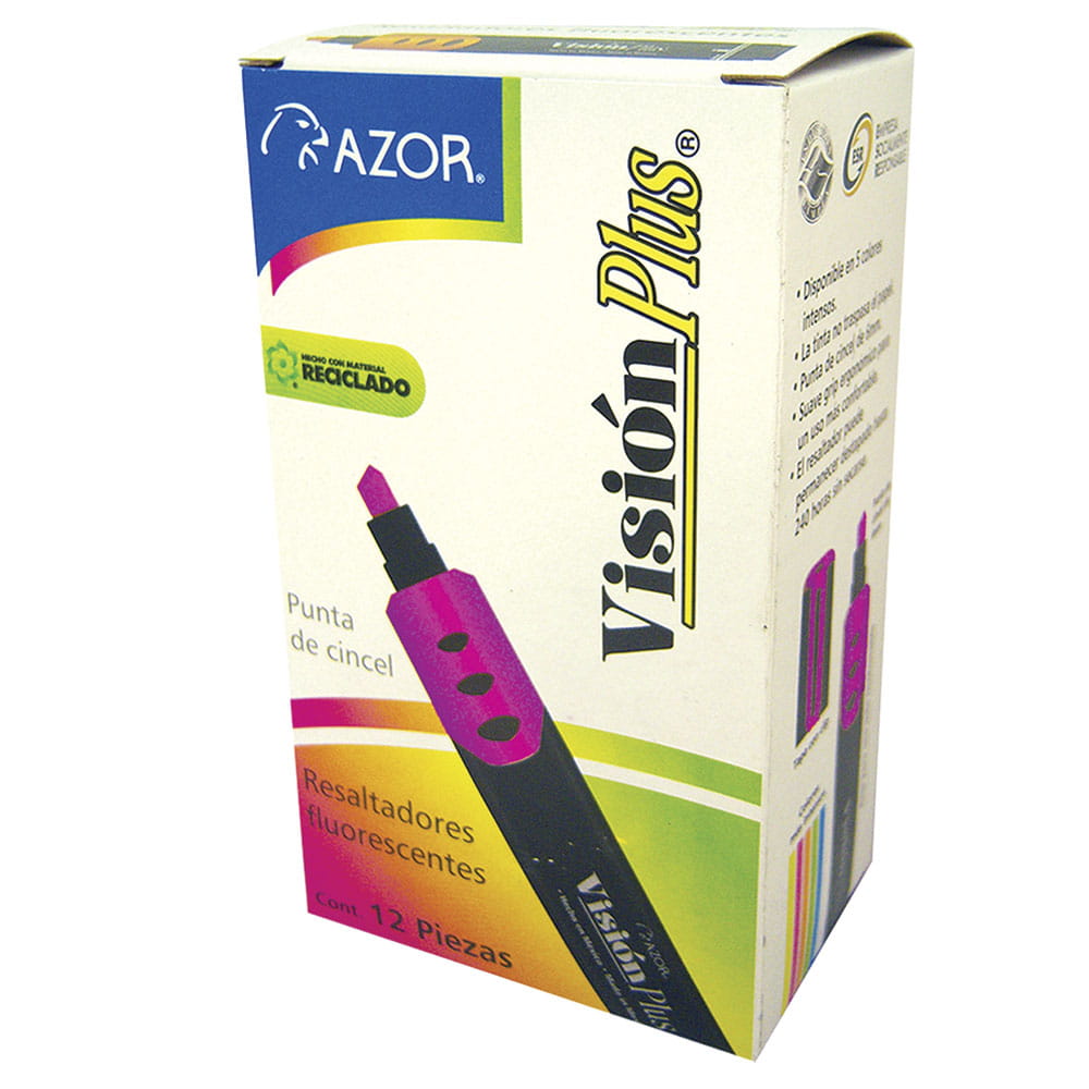 Marcador Fluorescente Grueso Rosa Caja con 12 Piezas Visión Plus Azor
