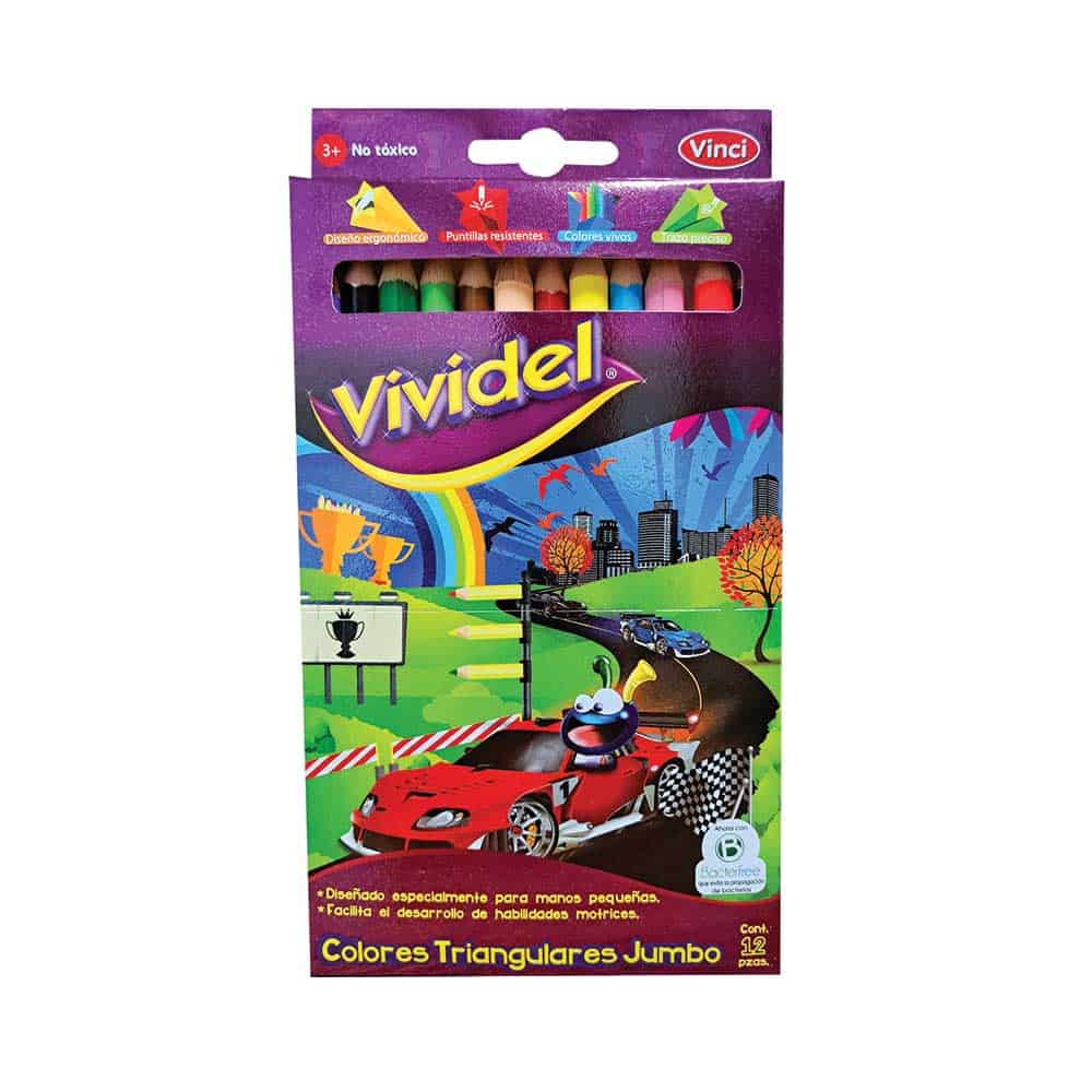 Lápices de Colores Caja con 12 Piezas Largos Triangulares Jumbo Vividel