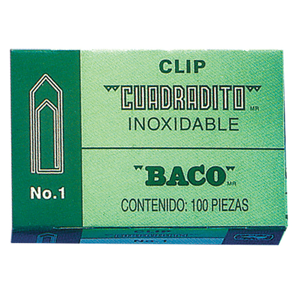 Clip Inoxidable Niquelado Cuadrado Número 1 Caja con 100 Piezas Baco