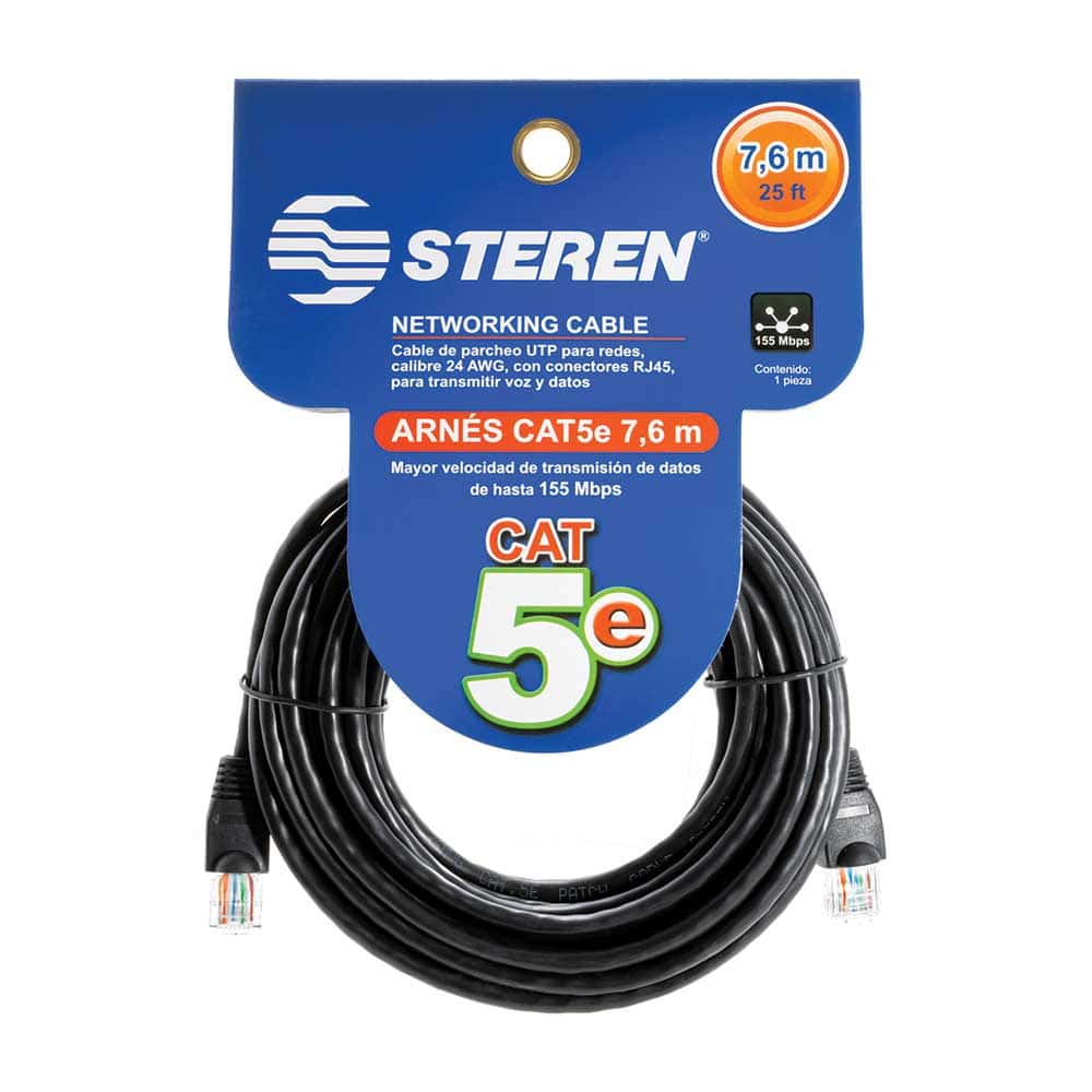 Cable Ethernet UTP CAT 5e de 7.6 mts Negro Steren 358-5250V