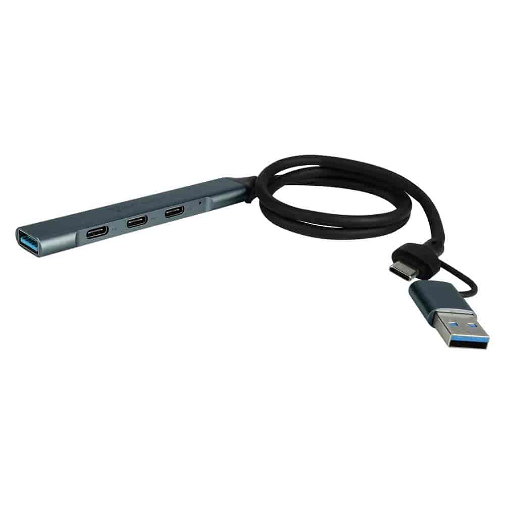 Conector HUB USB con 4 Puertos (3 USB-C, 1 USB A 3.0) Plata Vorago HU-205