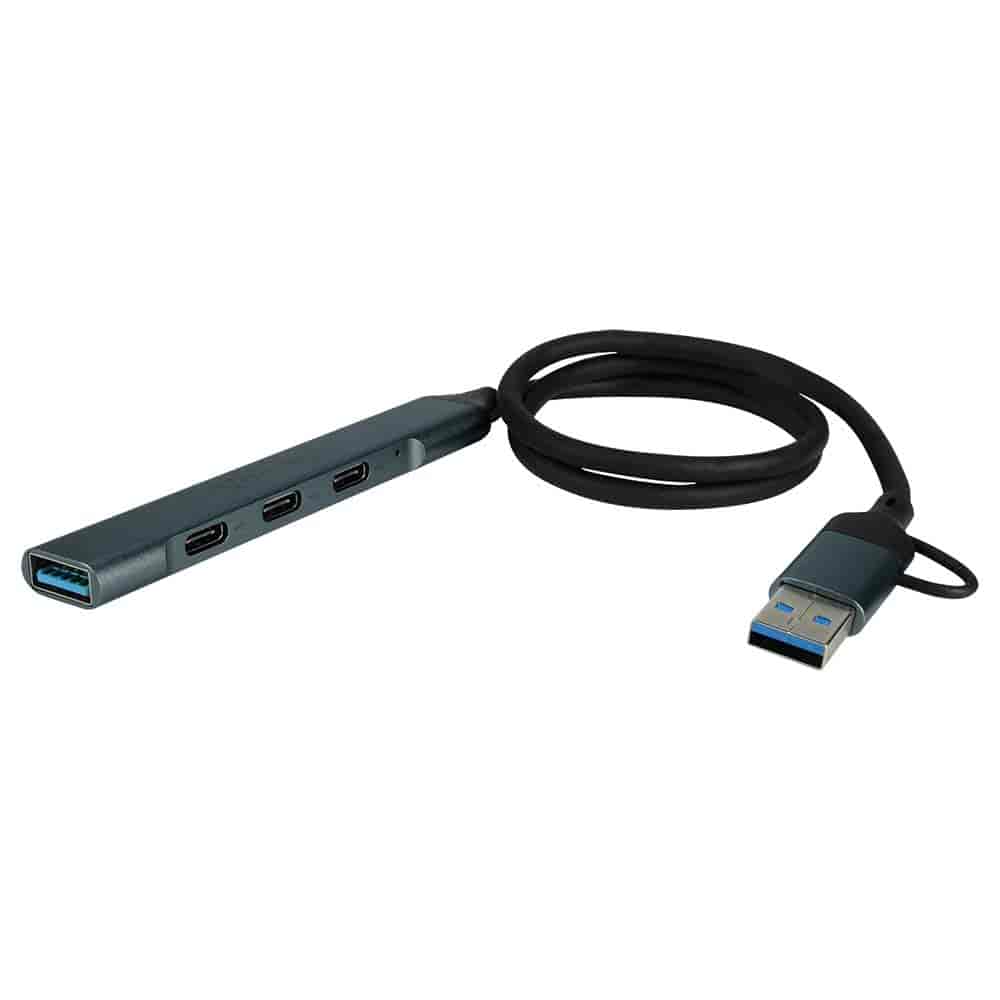 Conector HUB USB con 4 Puertos (3 USB-C, 1 USB A 3.0) Plata Vorago HU-205