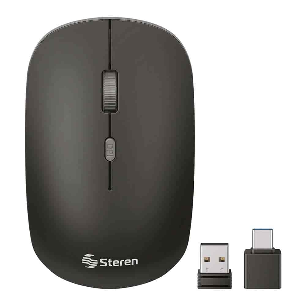 Mouse Inalámbrico Recargable Negro de 1,600 DPI Steren COM-5735