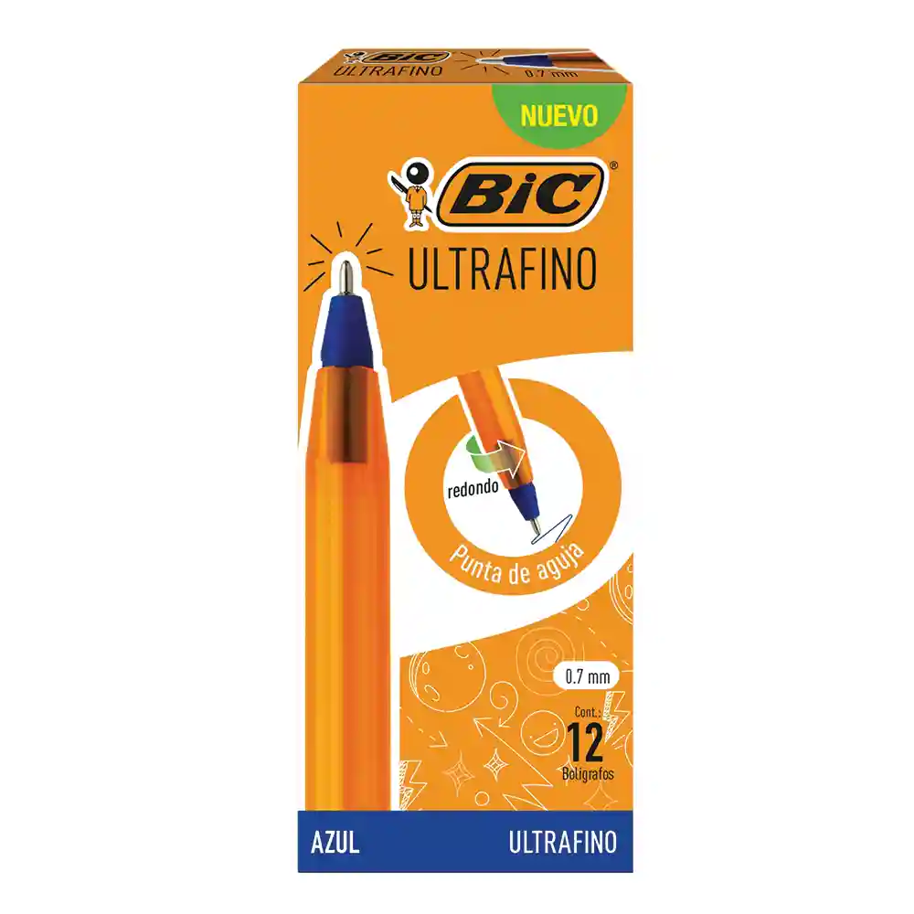 Bolígrafo Punto Ultra fino Stick Azul Caja con 12 Piezas Bic